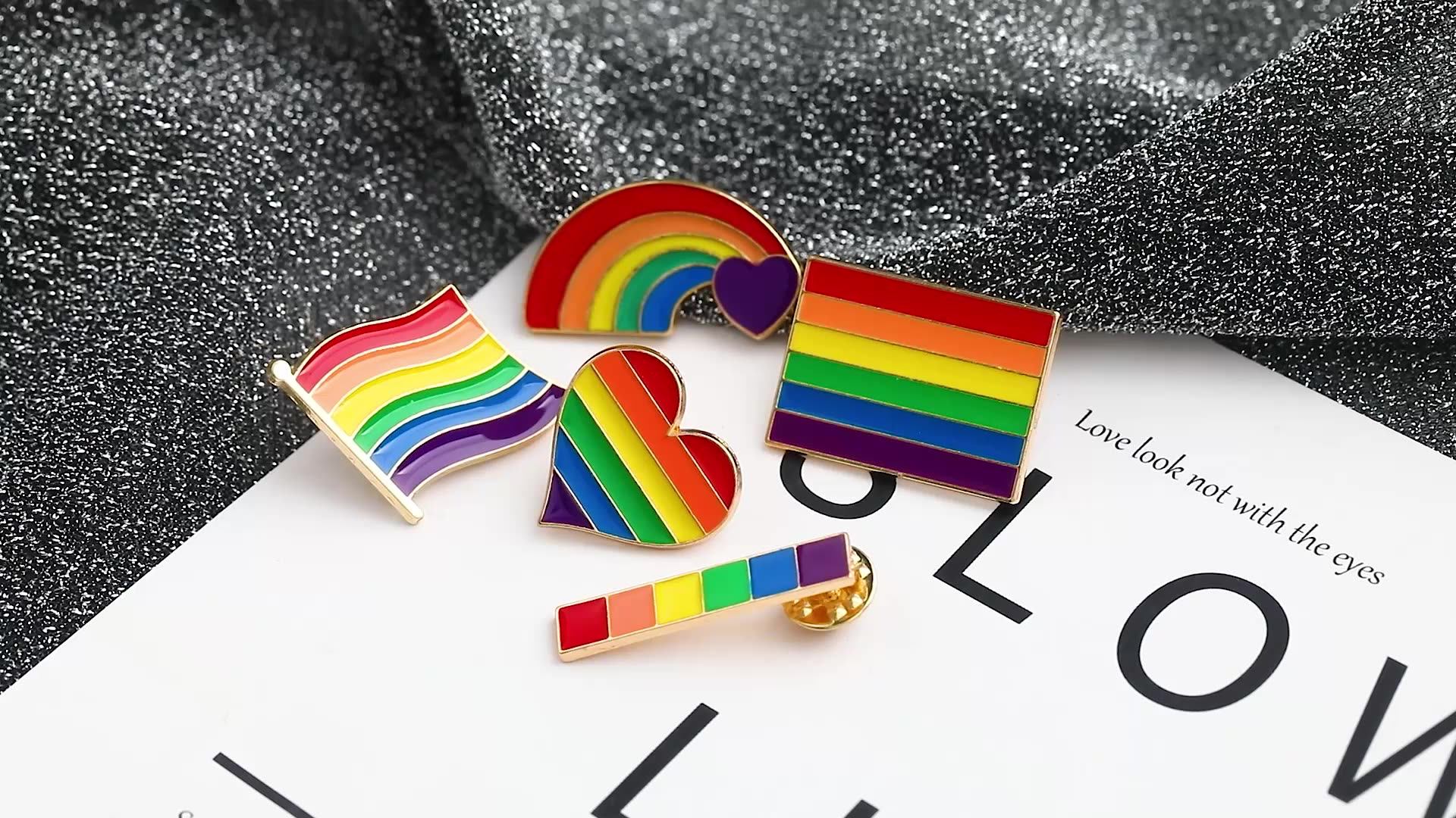 Rainbow Color Enamel Flag Peace Heart Love Shape Pins Lesbian Gay Pride ...
