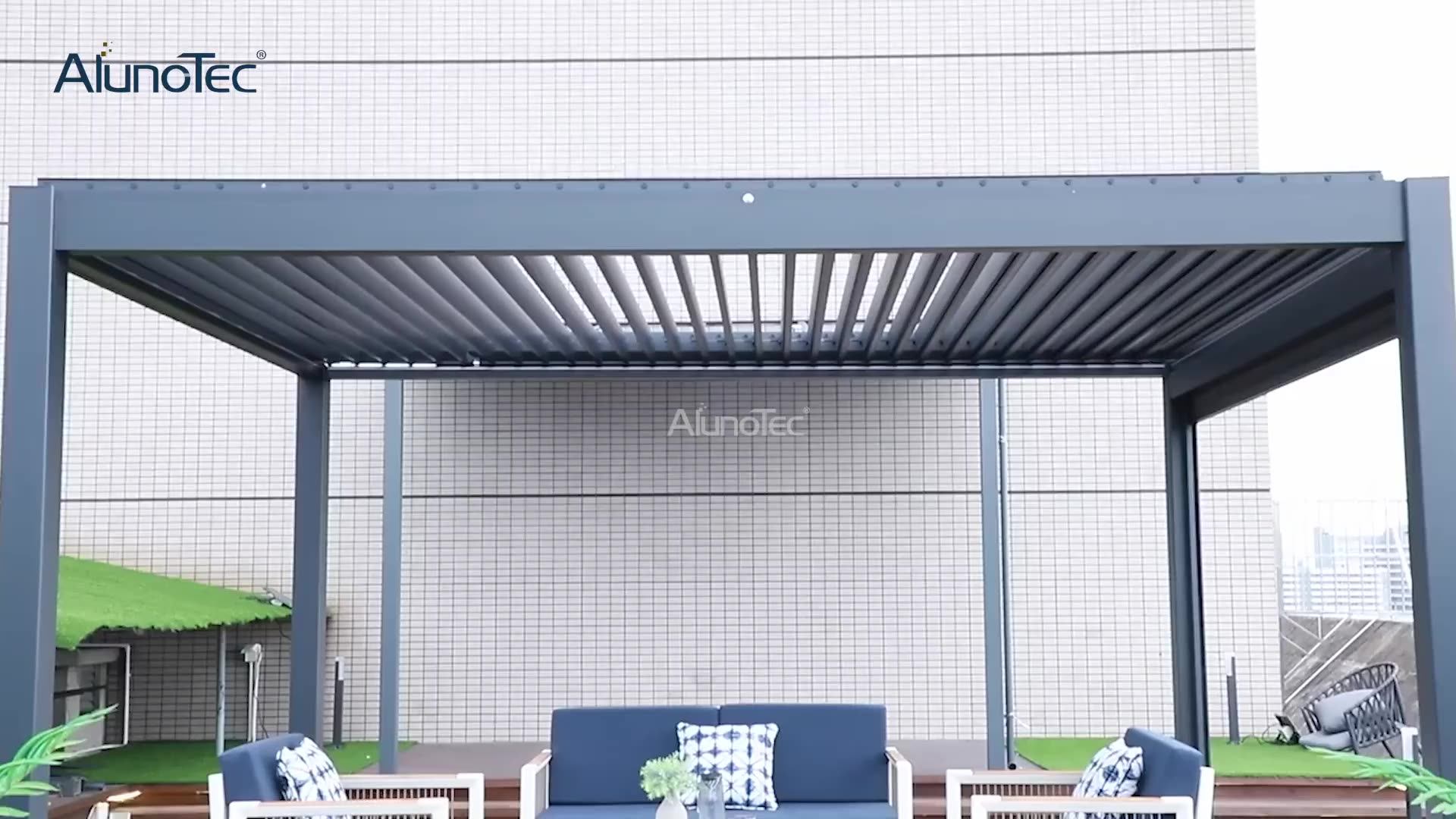 Motorized Garden Bioclimatic Gazebo Louver Roof Waterproof Aluminum ...