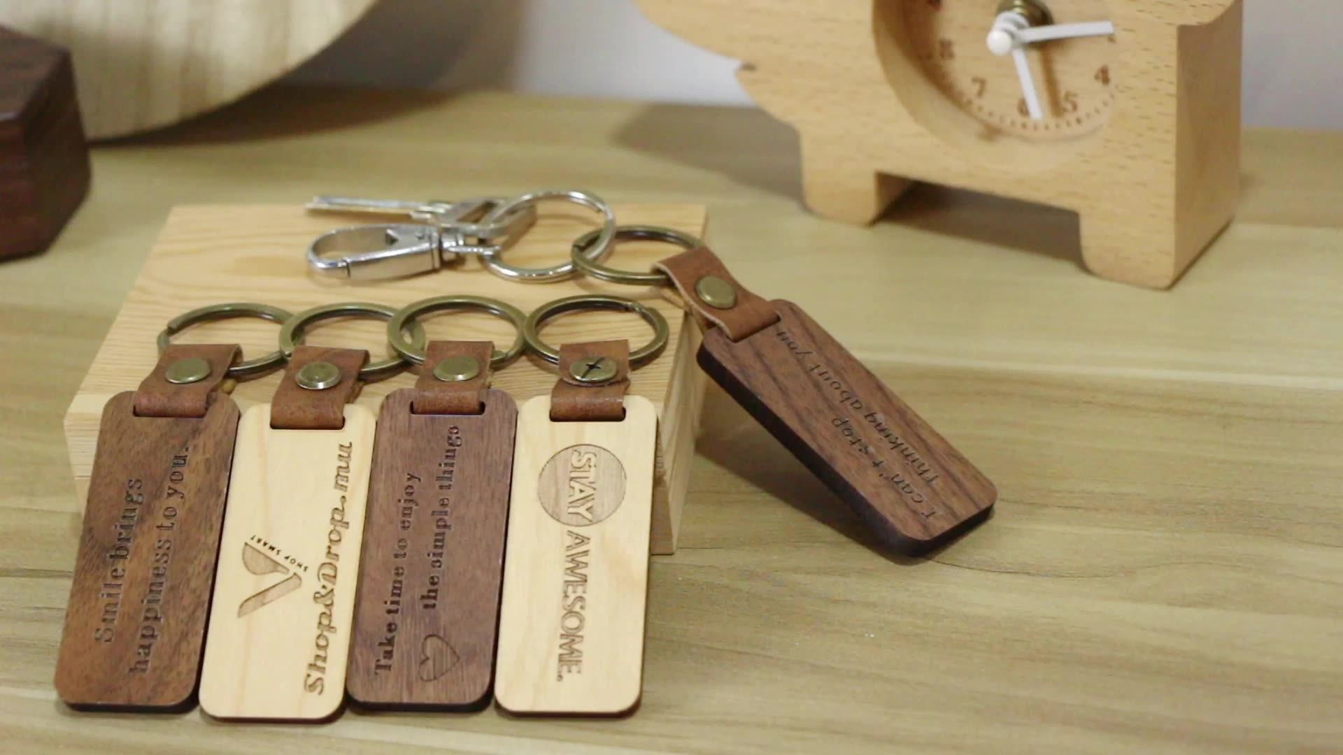 Koa Walnut Wood Leather Keychain Custom Made Wooden-keyring With Luxury ...