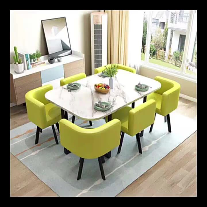 Simple And Modern 6-person Table Rectangular Dining Table And Chair ...