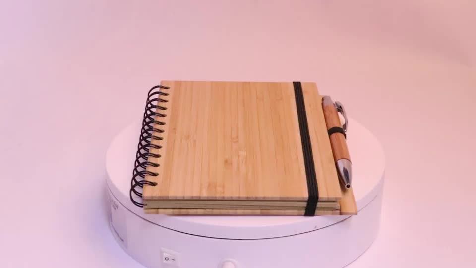 Eco-friendly Spiral Bamboo Cover Notebook With Pen Customized Recycled ...
