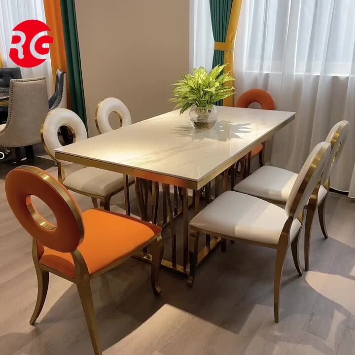 Foshan Luxury Faux Marble Dining Table Set 6 Chairs Dining Table Set ...