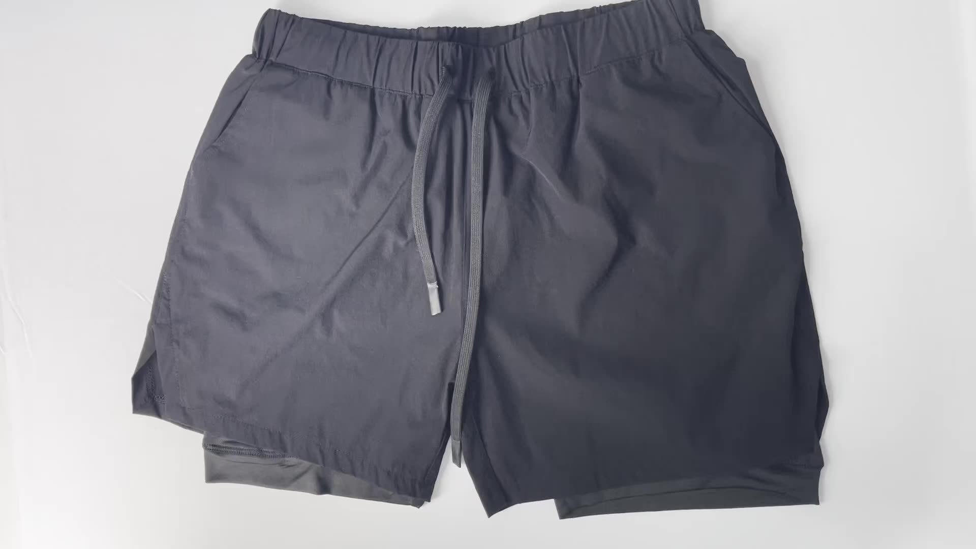 Men 2 in 1 Layers Sports Track Workout Gym Shorts With Pockets