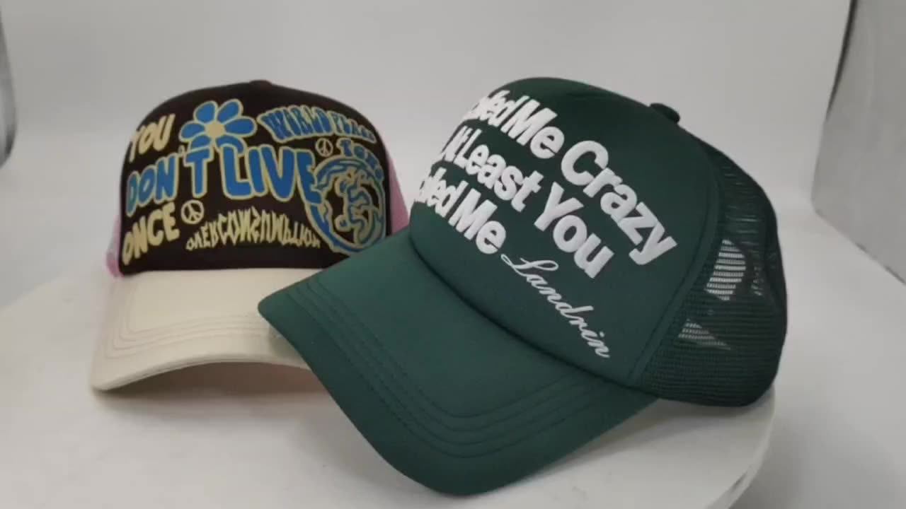 Two Tone 3d Powder Puff Print High Quality Mesh Trucker Hat Embroidery ...