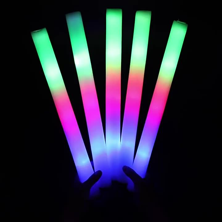 19" Flashing Led Light Up Foam Sticks Multi Color Batons Lights Glow In ...