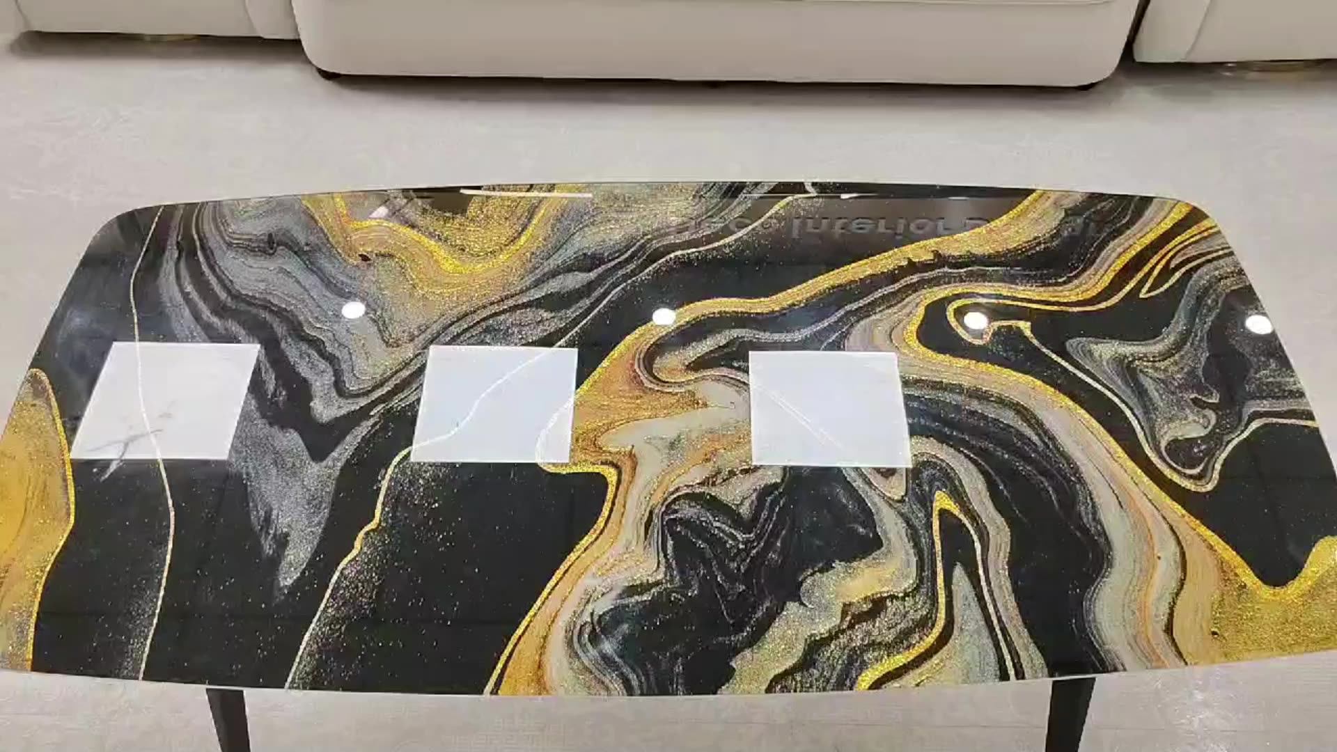 Modern Luxury Glass Slate Black Gold Shiny Dining Table Italian ...