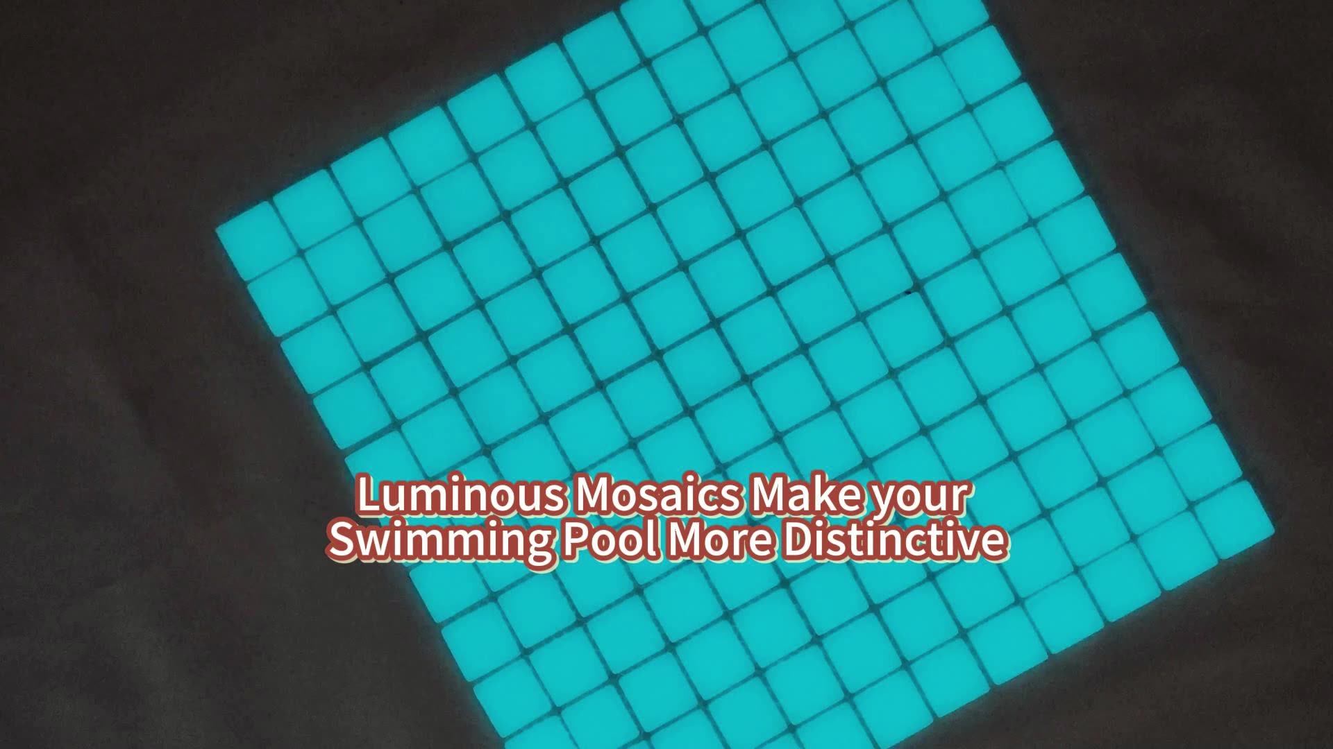 Modern Blue Square Fluorescent Mosaic Glass Tiles Luminous Swimming ...