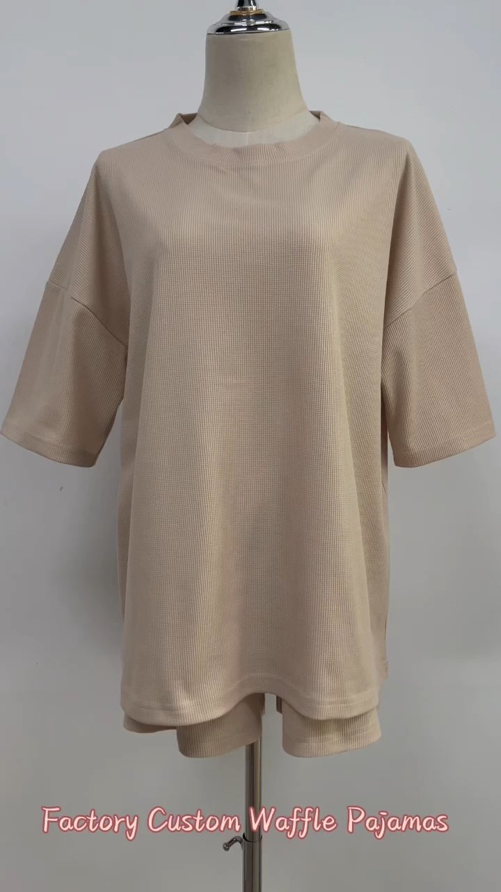 Custom Solid 2 Piece Set Sleepwear Women Waffle Knit Pajama Set Outfit ...
