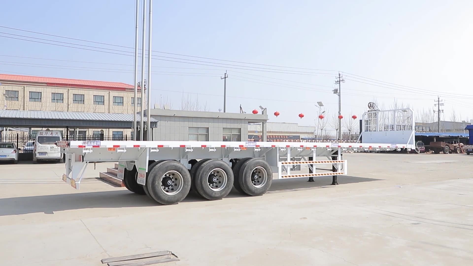 Tri Axle 50 Tons 40ft Flat Bed Container Utility Semi Trailer - Buy ...
