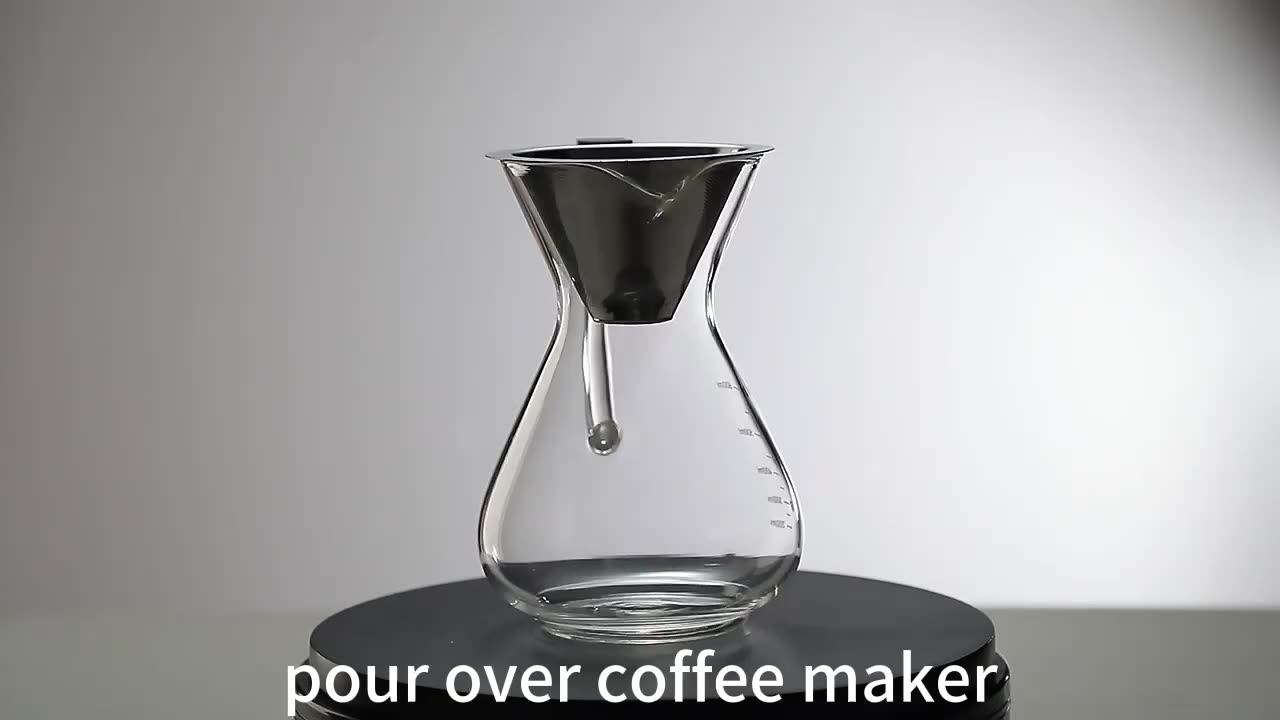 500ml 17oz Pour Over Glass Carafe Stainless Steel Coffee Filter ...