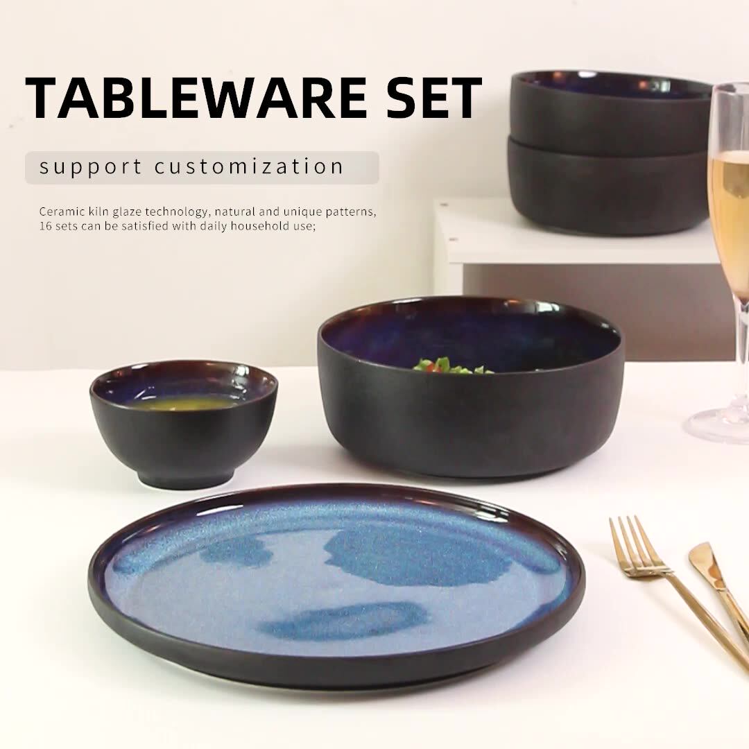 Reactive Glaze Stoneware Vintage Plate Set Dinnersets 16 Pieces ...