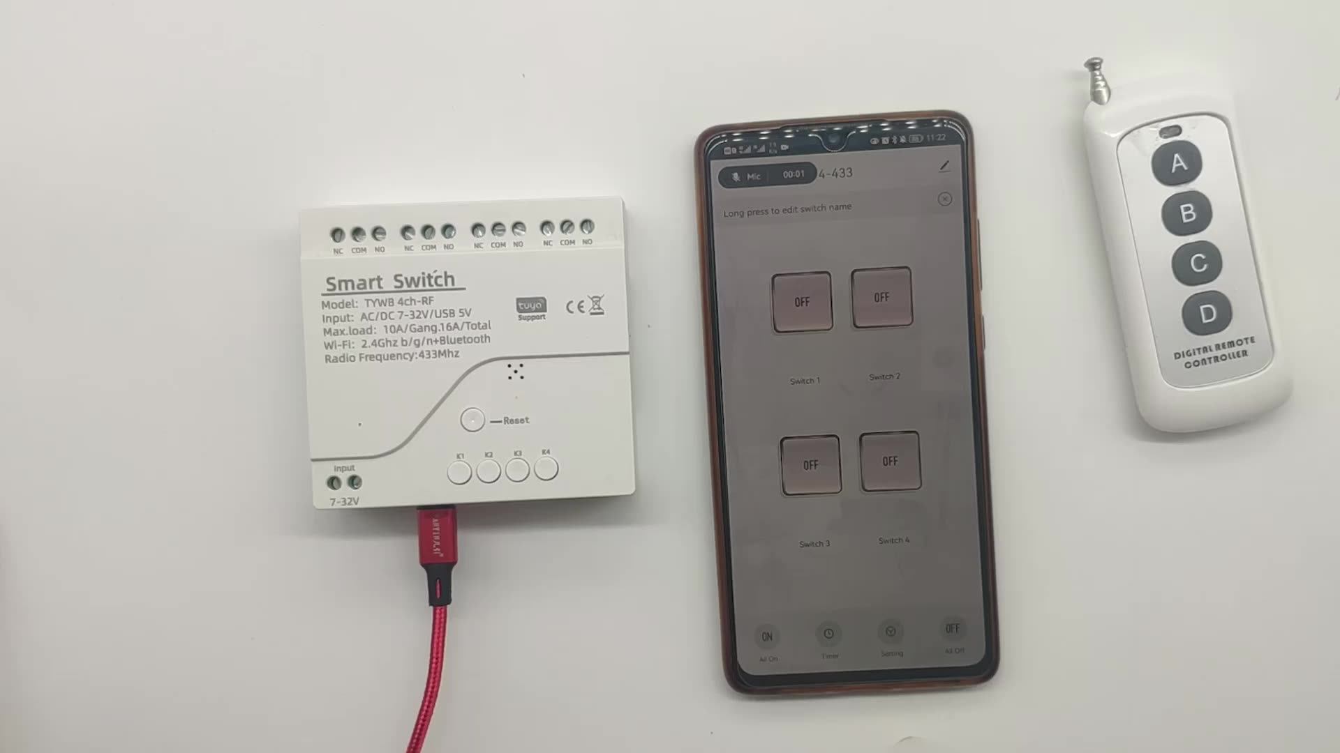 4 Way Smart Module Switch 12v 24v 7-32v Tuya Smart Life Rf 433.92mhz ...