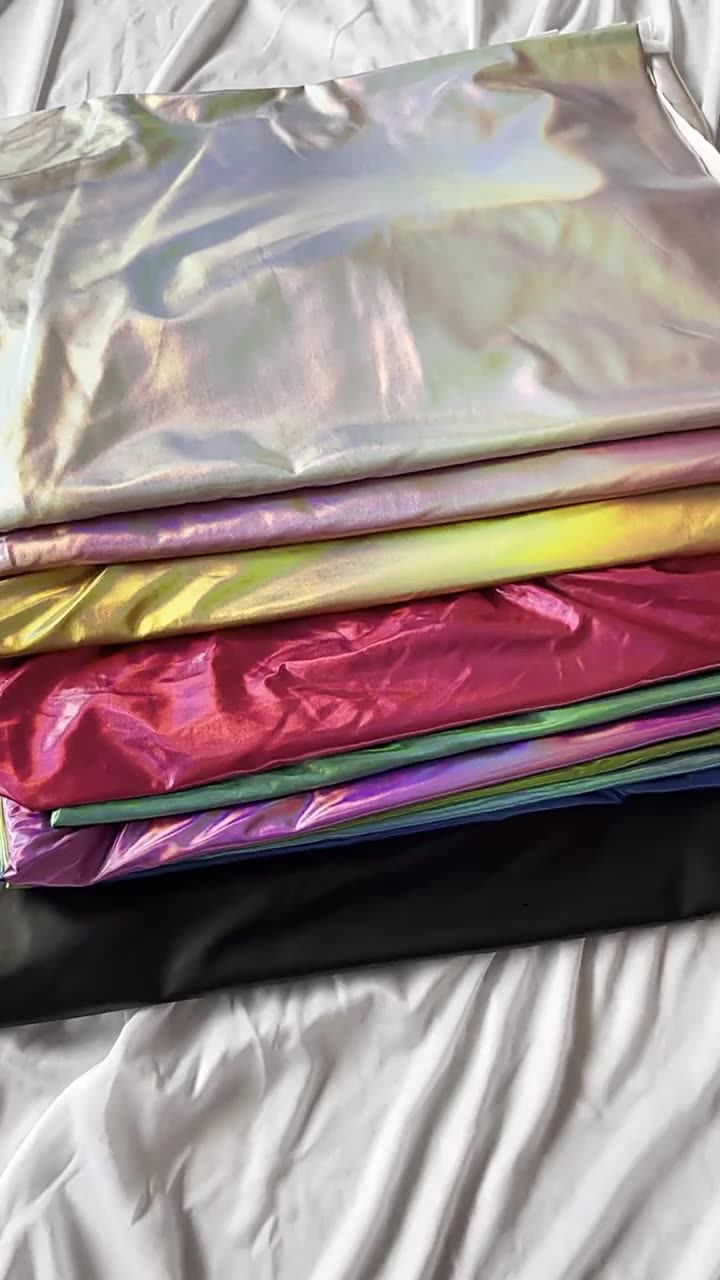 Rainbow Colorful Shiny Polyester Spandex 4 Way Stretch Metallic Foil ...