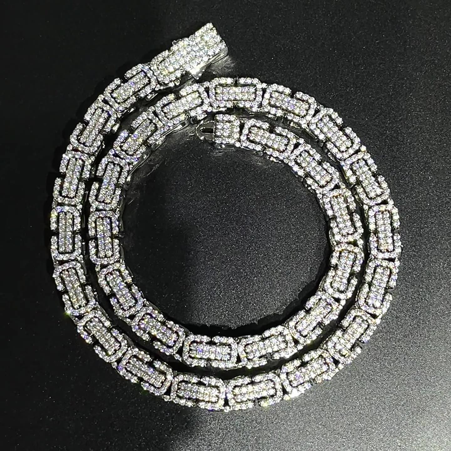 Hip Hop 9mm Byzantine Button Chain Brass Chain Cuba Chain Ice Zircon ...