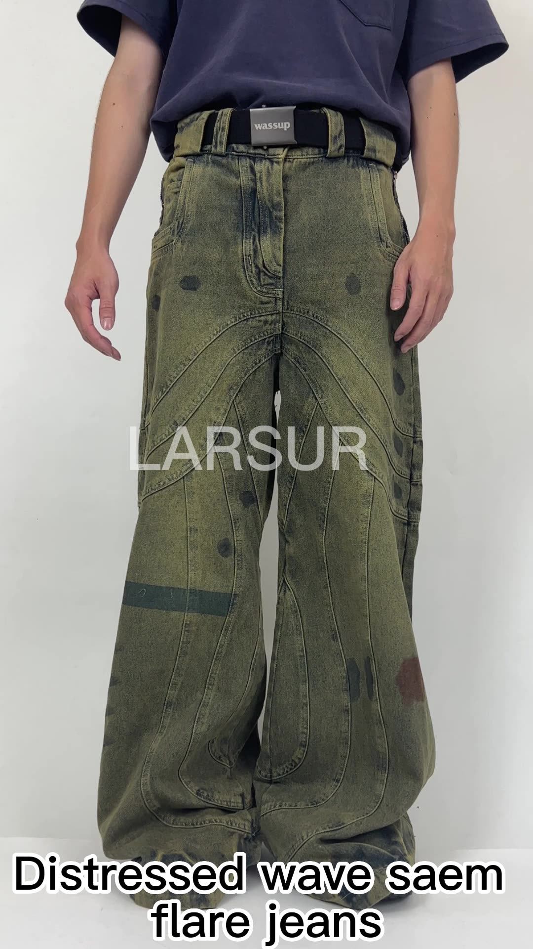 Larsur Custom Denim Factory Y2k Heavy Wave Seam Flare Jeans Men ...