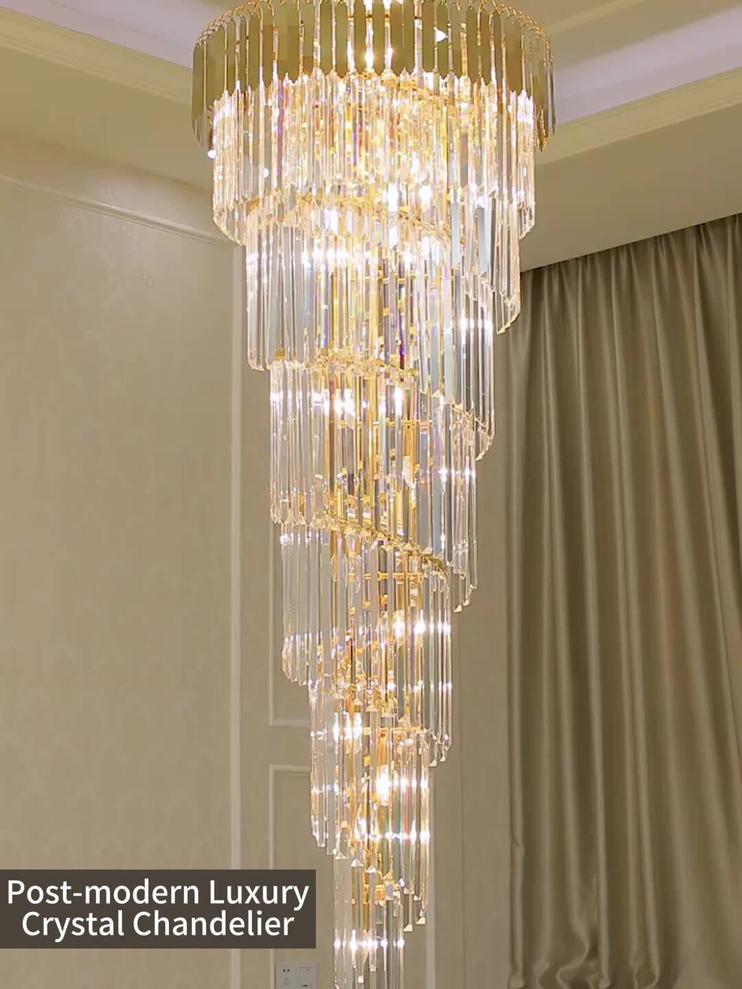 Modern Crystal Chandelier For Staircase Long Villa Chain Lighting ...
