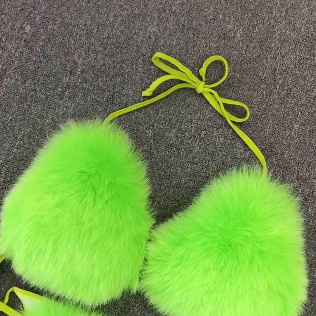 Wholesale Latest Sexy Style Fur Bikini Fur Underwear Real Fox Fur Bra ...