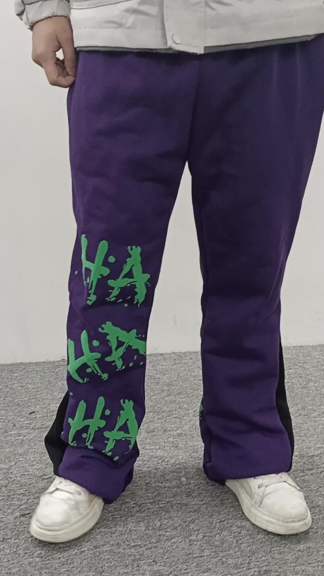 Screen Print Streetwear Oem Custom 3d Puff Printing Stacked Sweat Pants ...