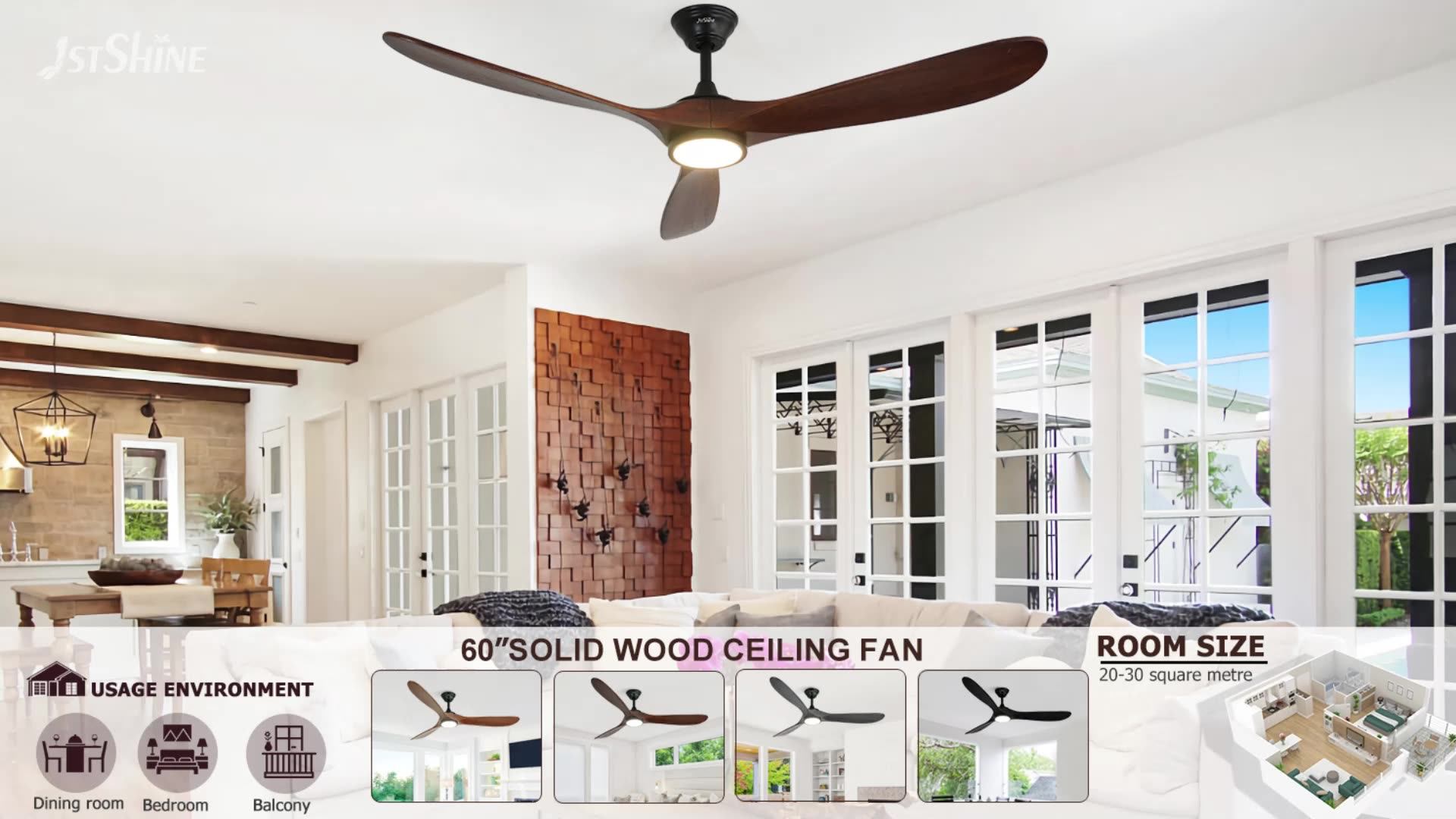 1stshine Led Ceiling Fan Big Size Space Saving 60 Inches High Air ...