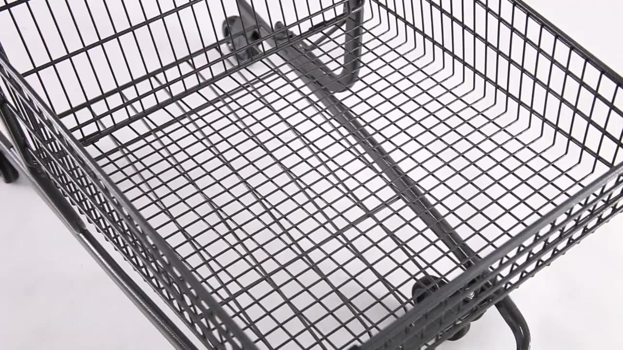 Double Layer Cart Metal Supermarket Store Unfolding Shopping Cart ...