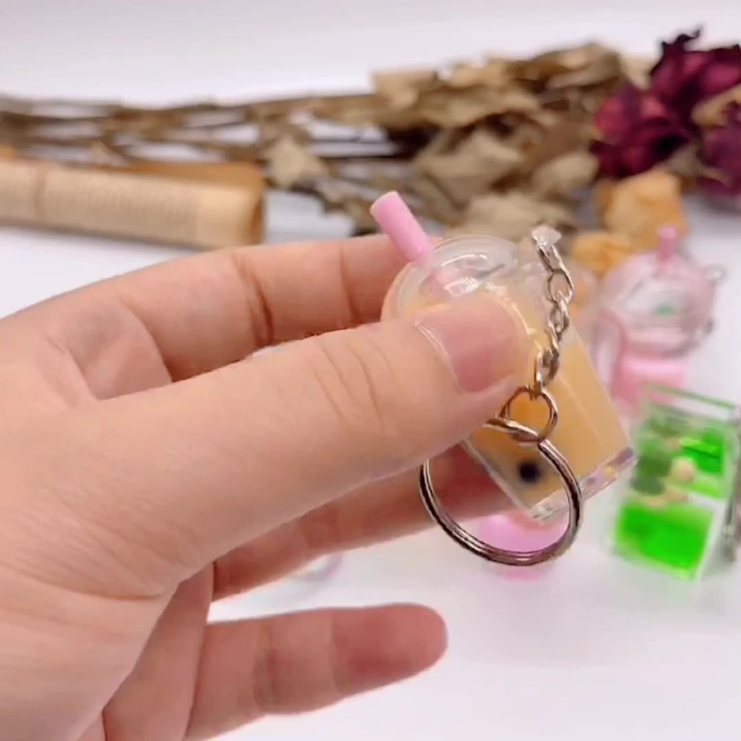 Girls Gifts Custom Boba Keychain Cute 3d Floater Liquid Keyring Handbag ...