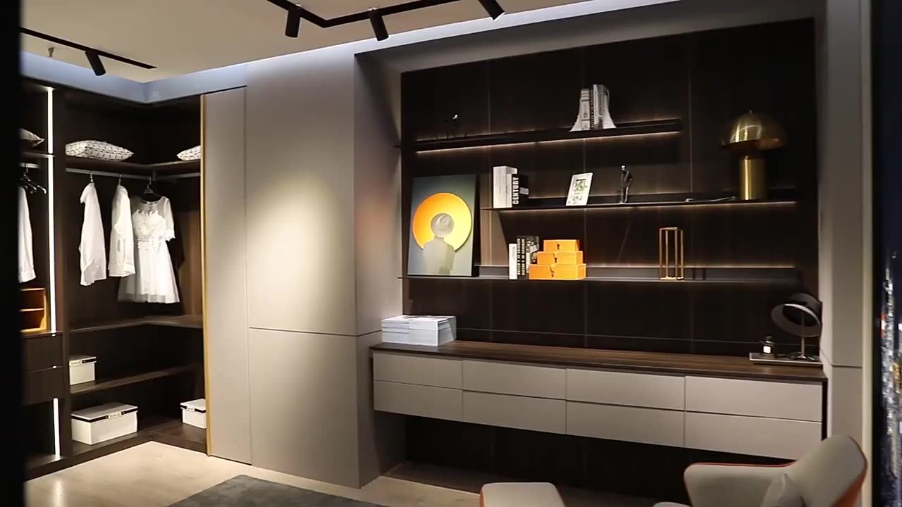 Custom Wardrobe Walk In Closet Glass Door With Light Strips Dressing ...