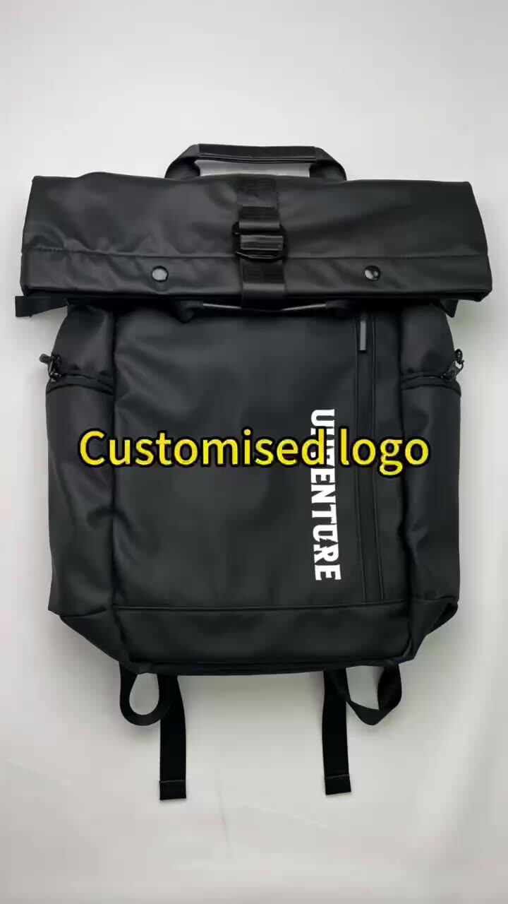 Custom Waterproof Roll Top Backpack Black Nylon Rolltop Laptop ...