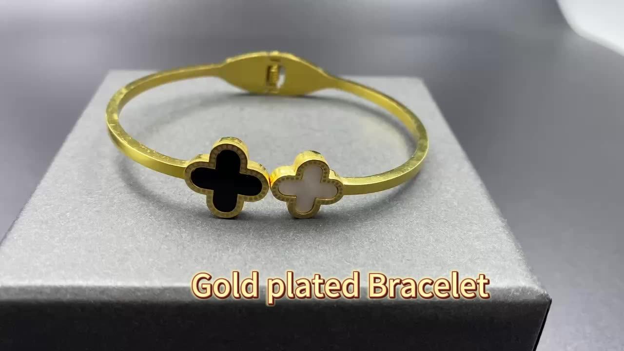 Famous Inspired Designer Bangle Four Leaf Clover Bracelet Stainless Steel Bangle For Women ...