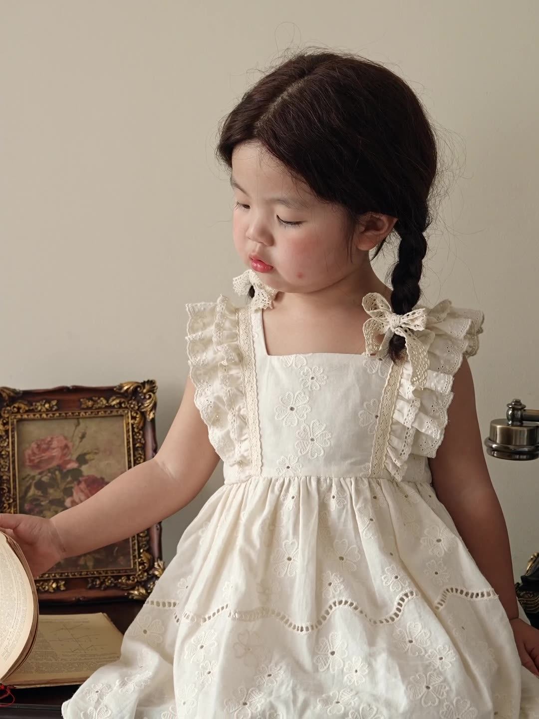 Custom 1-8t White Jacquard Ruffles Pure Cotton 2 Year Old Casual Girls ...