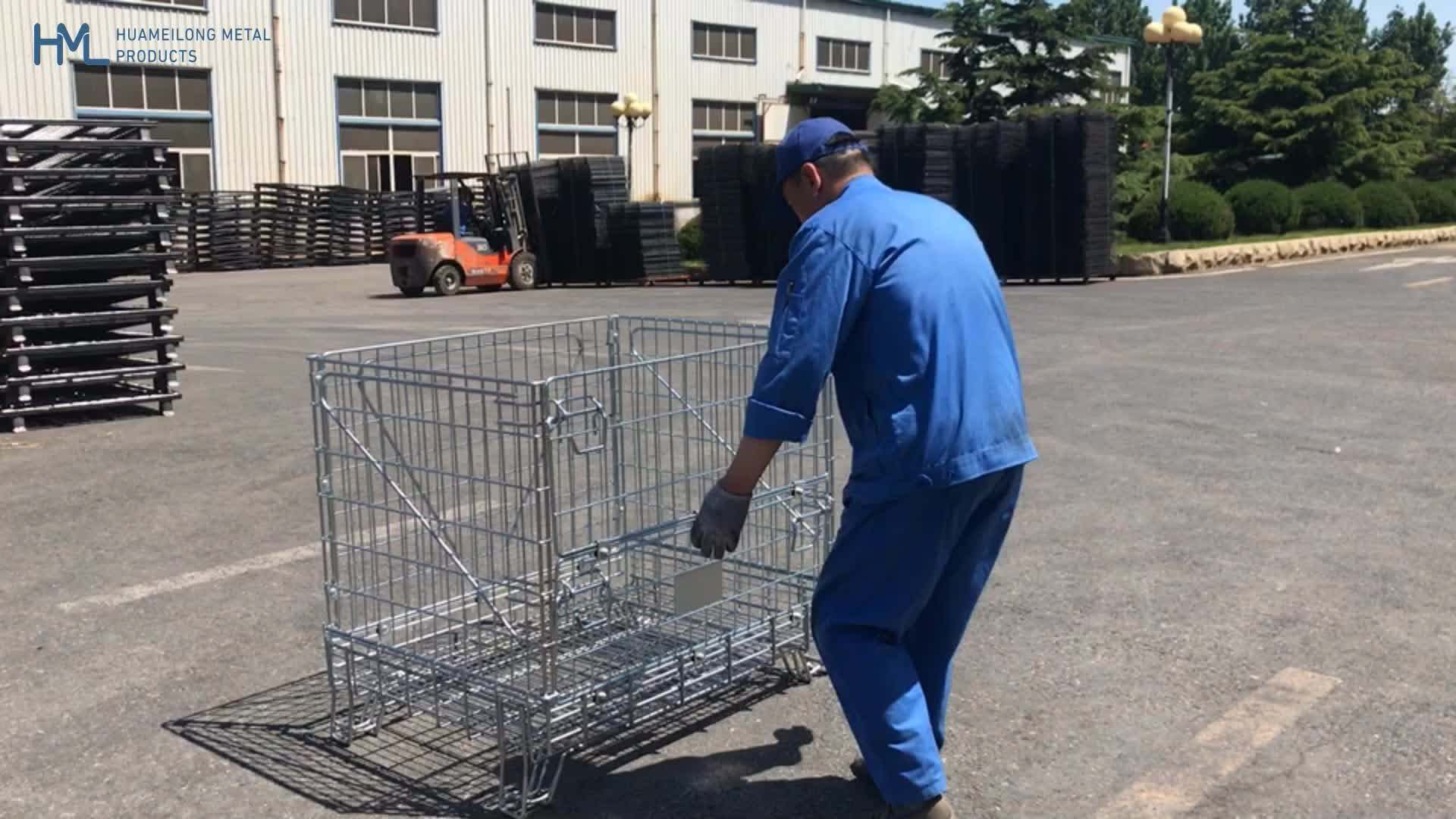 Warehouse Cheap Nestable Stackable Storage Folding Wire Mesh Steel Box ...