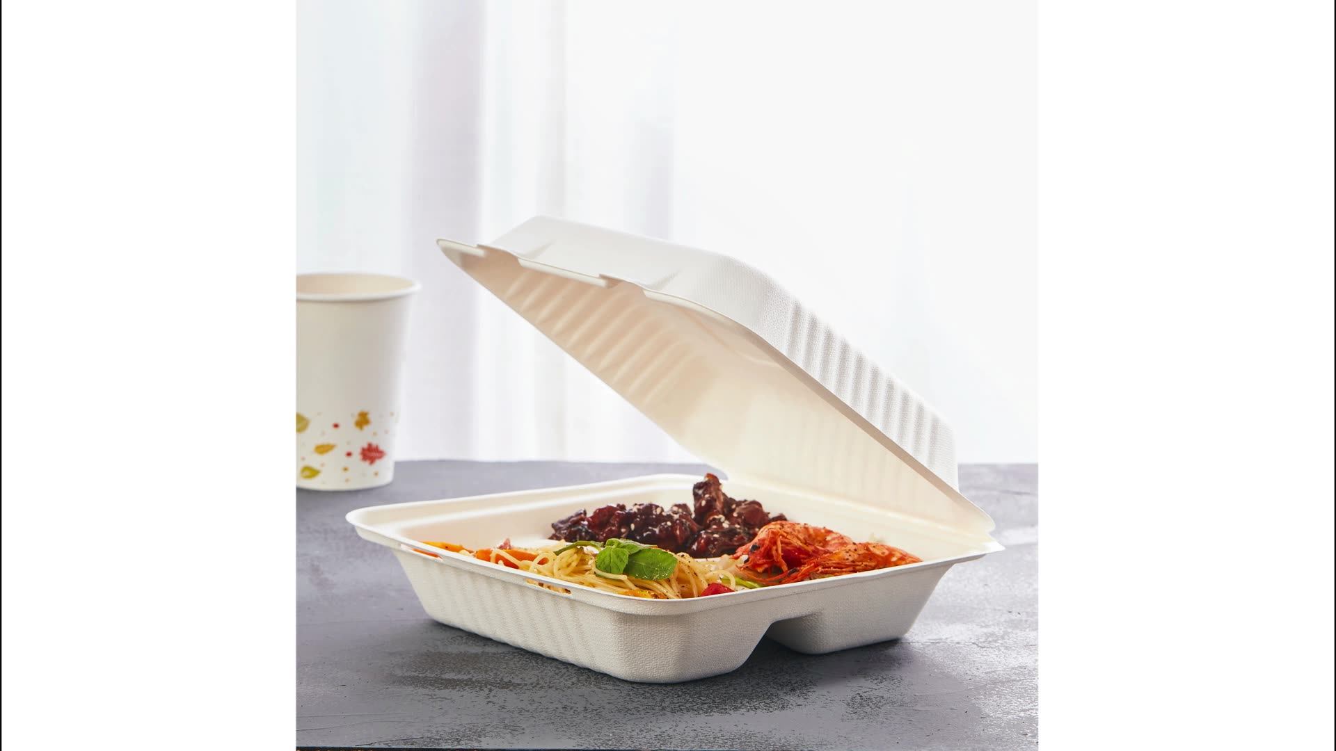 Bagasse Biodegradable Food Container With 3 Compart 9"*9" 3-c - Buy ...