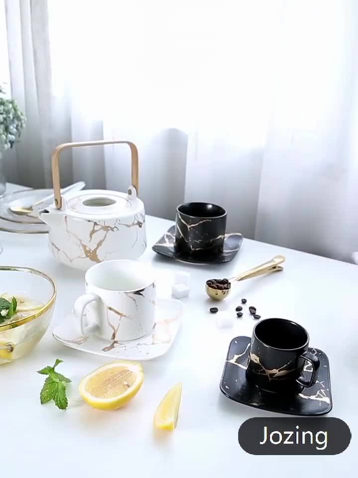 Amazon's Active Demand Black And White Marble Tea Service Set Ceramic ...