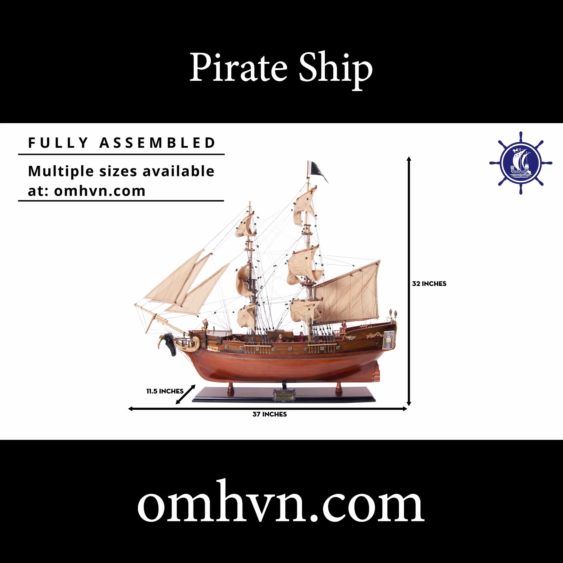 Pirate Ship Model Ship Handcrafted Wooden Replica With Display Standcollectibledecort