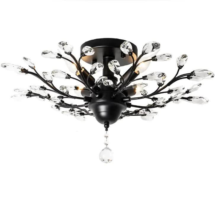 Vintage Crystal Branches Chandeliers Black Ceiling Light Flush Mounted ...