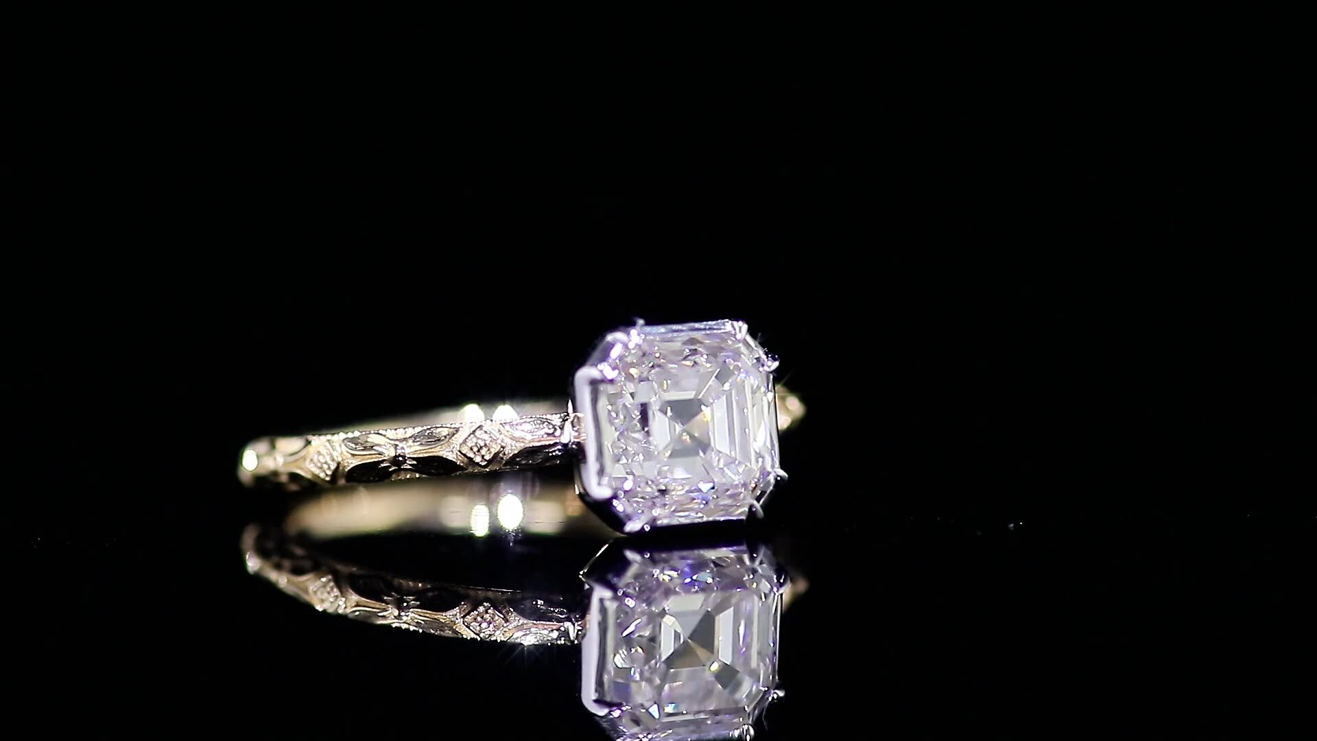 2 Carat Lab Grown Diamond Ring Engagement Rings Asscher Cut Antique ...