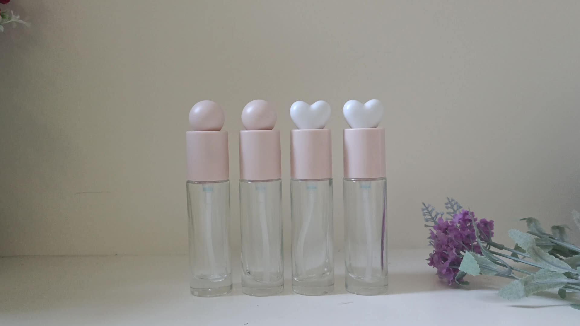 1oz Fancy Clear Foundation Glass Bottle With Pink Heart Ball Shape Cap ...