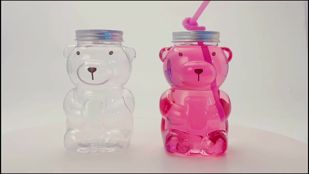 500ml/16oz Teddy Gummy Bear Bubble Boba Milk Tea Cups Unique Drinking ...