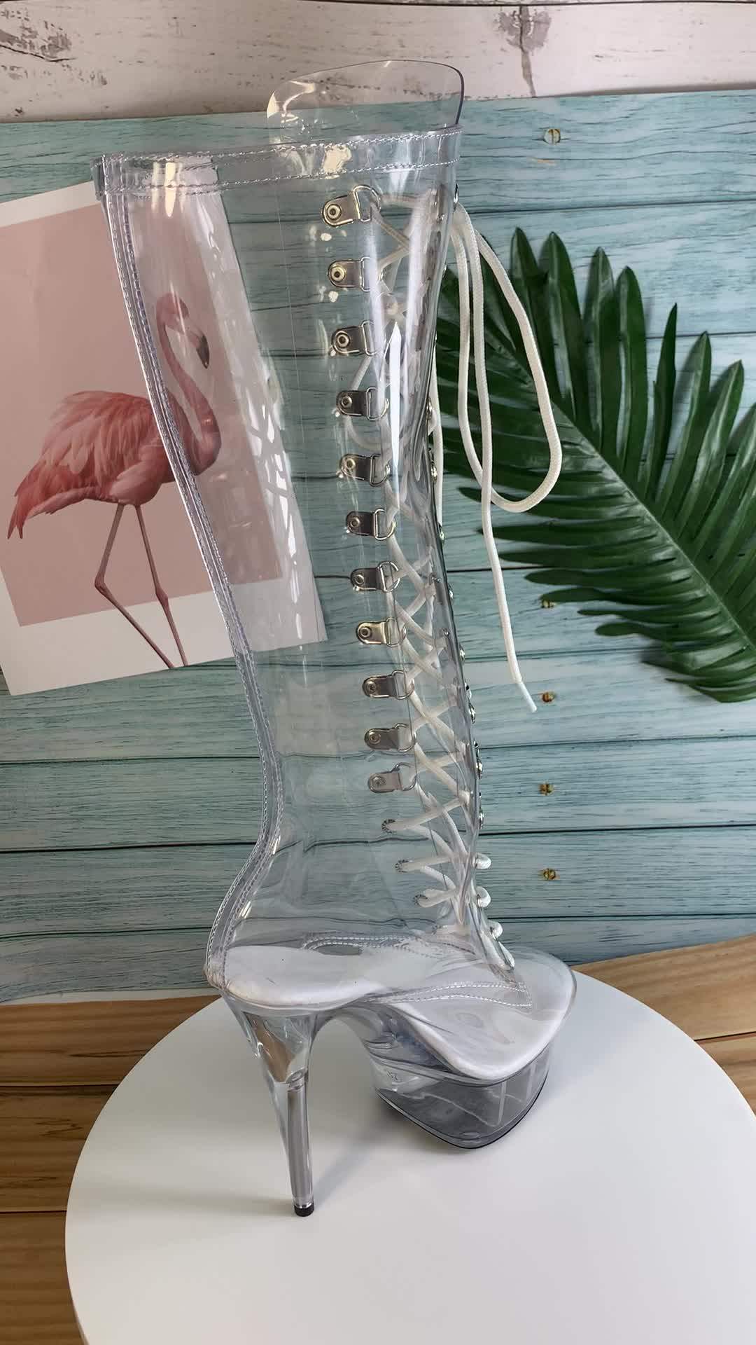 15cm Transparent Crystal Bottom High Boots Pvc Transparent Vamp Dance ...