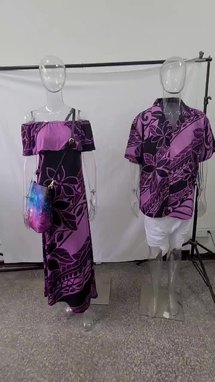 Purple Polynesian Tribal Samoa Puletasi Off Shoulder Dresses Plus Size ...