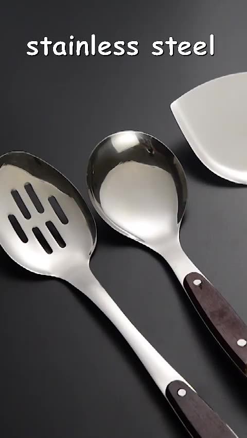 Deluxe Design Stainless Steel Kitchen Utensils Set De Cocina Wooden ...
