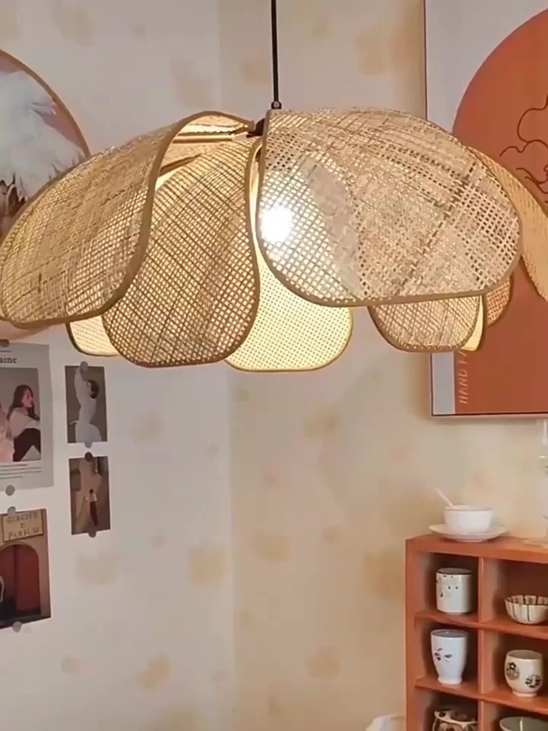 Flower Shaped Rattan Lampshade Hanging Pendant Light Garden Decorative ...
