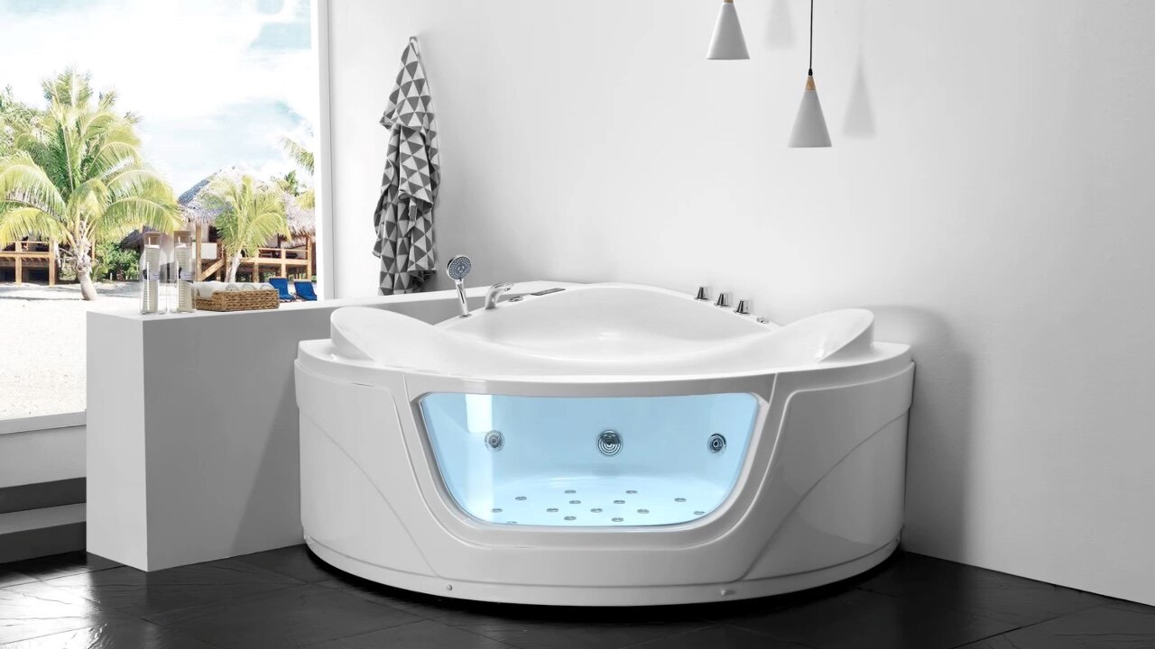 Indoor Acrylic Bathtub Hydromassage Fibreglass Corner Jakuzzi With 2 ...