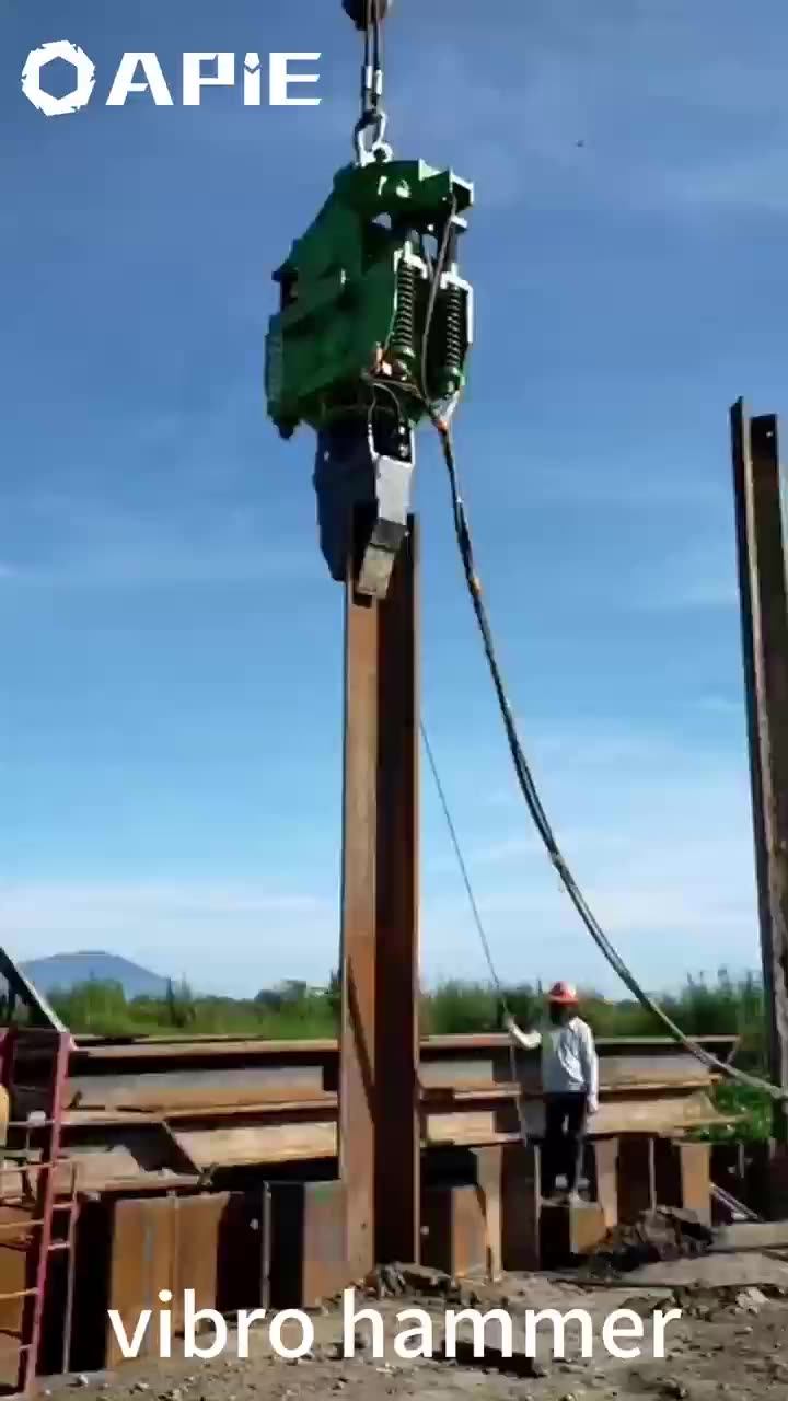Vibro Hammer Sheet Pile Hammer Mounted To Crane For Piling Project ...
