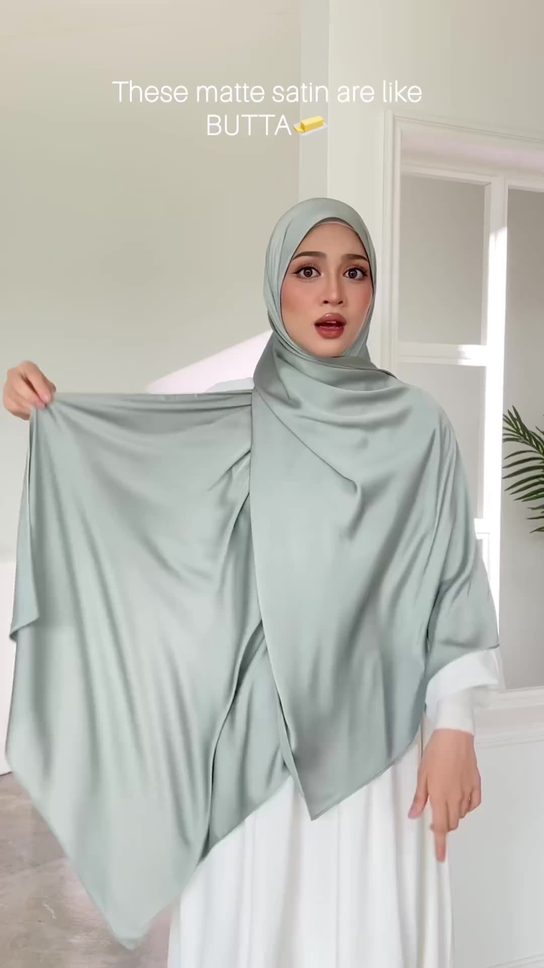 Warna Matte Satin Hijabs Soft Ready To Wear Slik Scarf Shinny Satin ...
