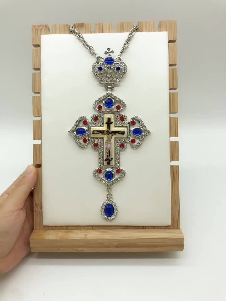 Russian Orthodox Priest Prays To The Crucifix Silver Chest Cross Chain ...