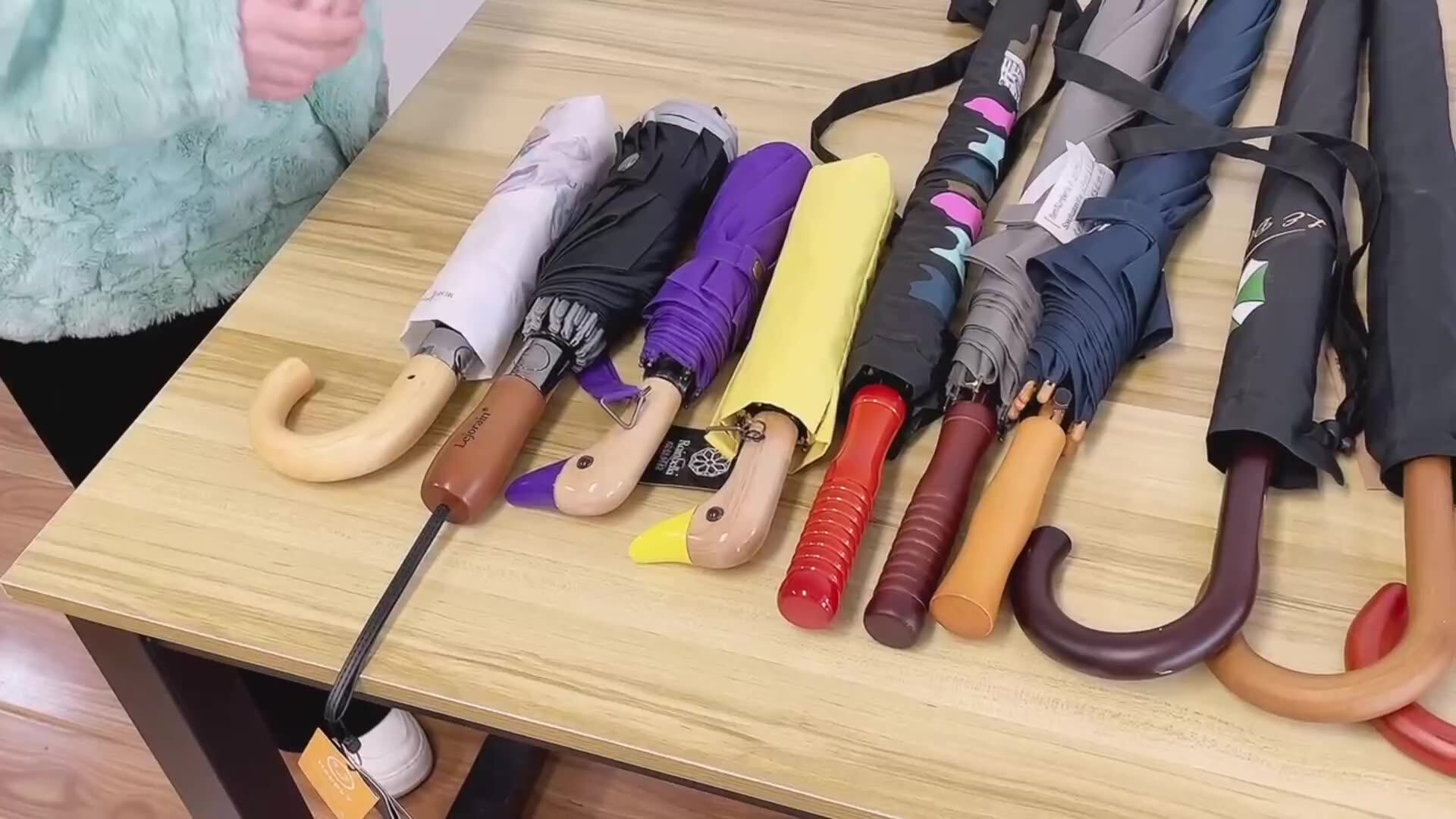 Solid Wooden Curved Handle Stick Umbrella 27 Inch Double Layer Air Vented Golf Umbrella Support ...