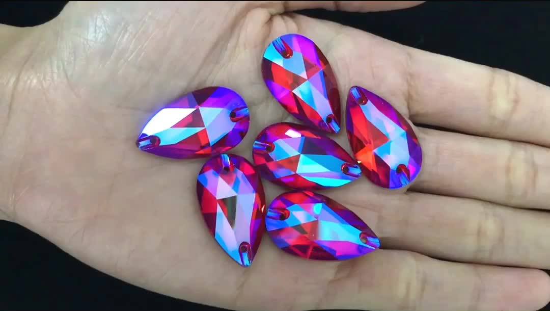 Tear Drop Light Siam Stones Rhinestones Sew On Glass Stones Beads For ...