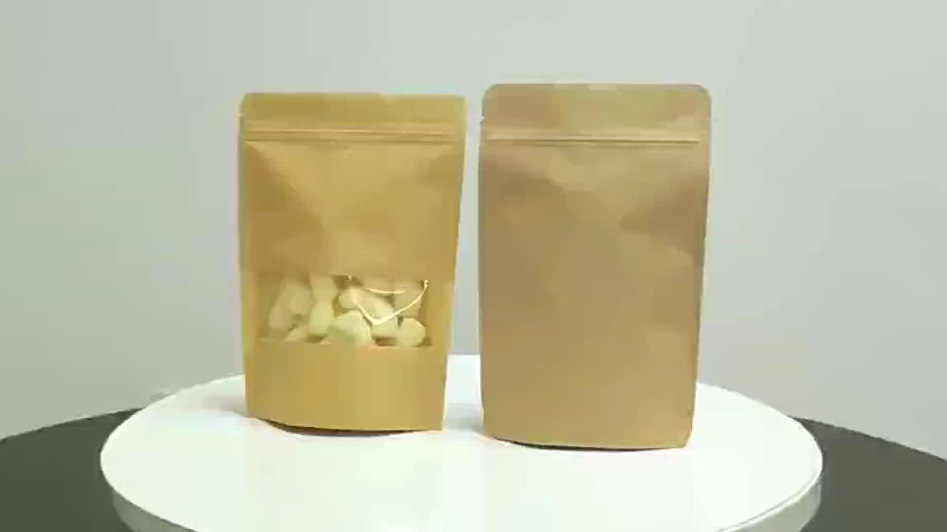 Custom Resealable Window Kraft Paper Packaging Stand Up Snack Pouch ...