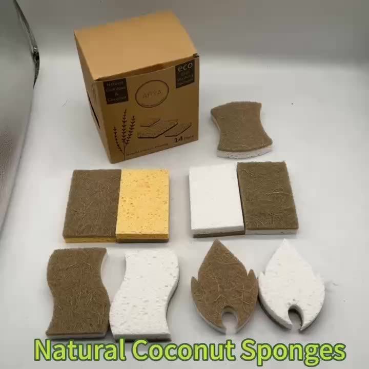 Biodegradable Cellulose Coconut Scrubber Sponge Kitchen Dishwashing ...