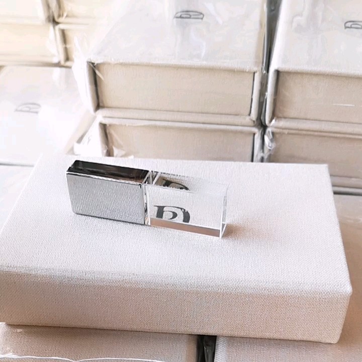 Premium Linen Box Glass Crystal Usb Flash Drive With Linen Box ...